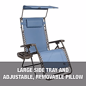 Bliss Hammocks GFC-436WDB 30" Wide XL Zero Gravity Chair w/ Canopy, Pillow, & Drink Tray Folding Outdoor Lawn, Deck, Patio Adjustable Lounge Chair, 360 lbs. Capacity, Denim Blue