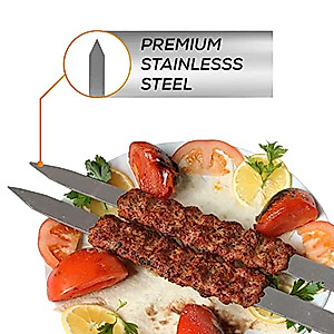 E-tex Flat Barbecue Kabob Skewers,Long Bbq Kabab Skewers,Grey,19 Inc,Set of 6