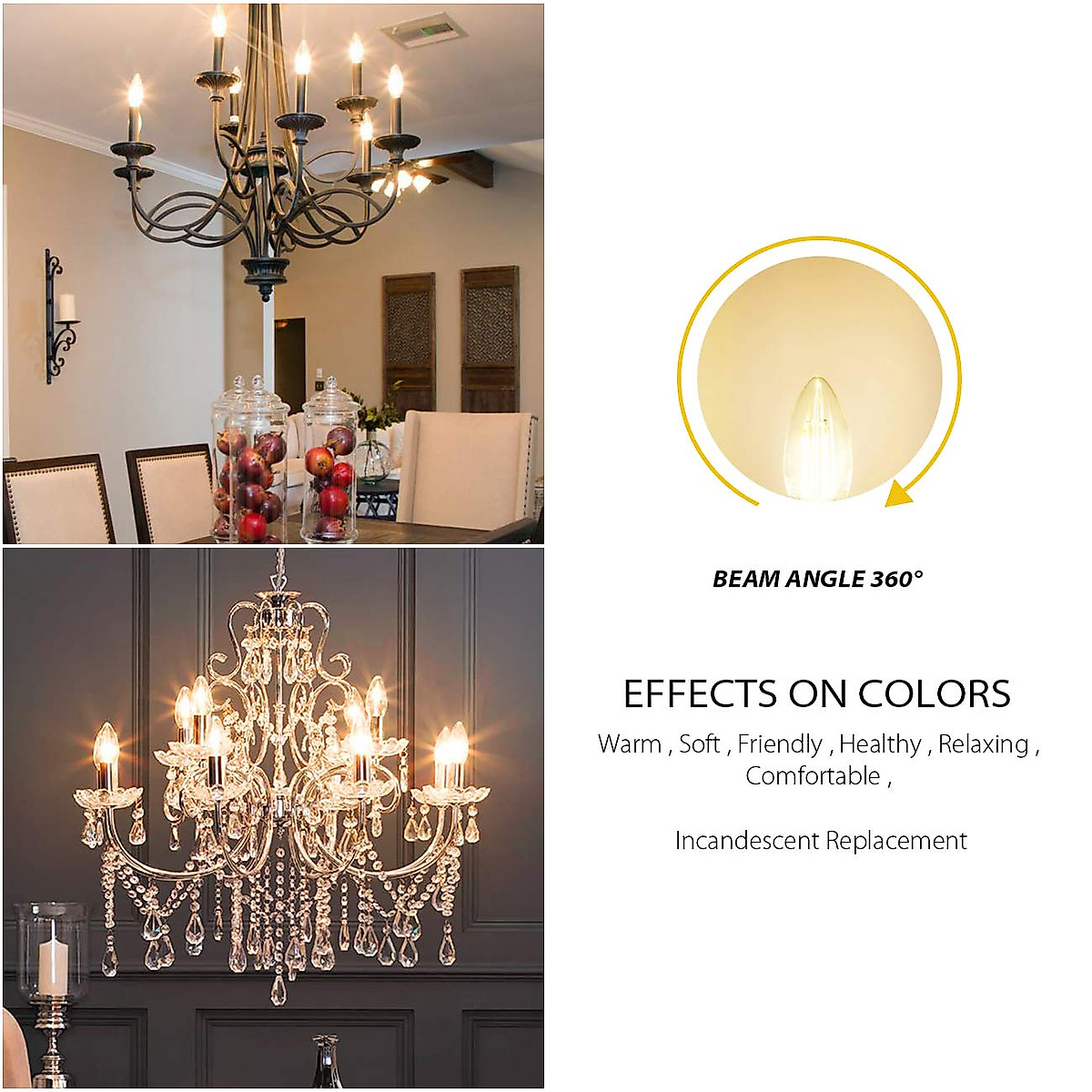 LVWIT B11 LED Filament Bulb E26 Candelabra Base 4.5W(60W Equivalent), Dimmable 2700K Warm White Chandelier Decorative Candle Light Bulb (6-Pack)