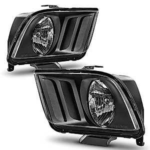 AUTOSAVER88 Headlight Assembly Compatible with 2005-2009 Ford Mustang Black Housing Clear Lens OE Style Headlamps Replacement(Driver and Passenger Side)