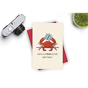 Kirynurd Funny Birthday Card, Crab Birthday Card for Uncle Aunt Him Her, Pun Animal Bday Card, Have a Crabulous Birthday