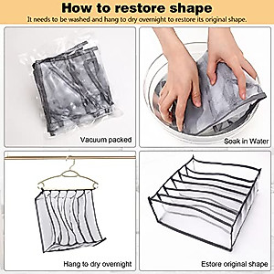 BULFULL 2PCS Wardrobe Clothes Organizer 7 Grids, Washable Clothes Organizer for Folded Clothes, Drawer Dividers for Organizer Jeans Organizer for Closet Pant Organizer