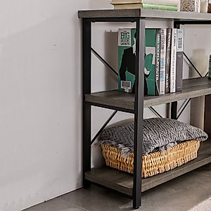GRELO HOME Rustic Console Table for Entryway, Industrial Sofa/Entry Table with Storage Open Bookshelf, 55 Inch Gray Oak