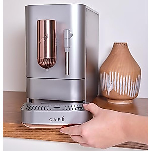 Café Affetto Automatic Espresso Machine + Milk Frother | Built-In & Adjustable Espresso Bean Grinder | One-Touch Brew in 90 Seconds | Steel Silver, 1.2 Liter, (C7CEBBS2RS3)