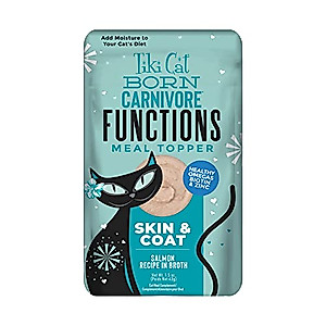 Tiki Cat Born Carnivore Functional Topper Skin & Coat, Salmon in Broth, Highly Palatable with Aromatic Salmon for Picky Eaters, Wet Cat Food Mousse, 1.5 oz. Pouch, (Pack of 12)