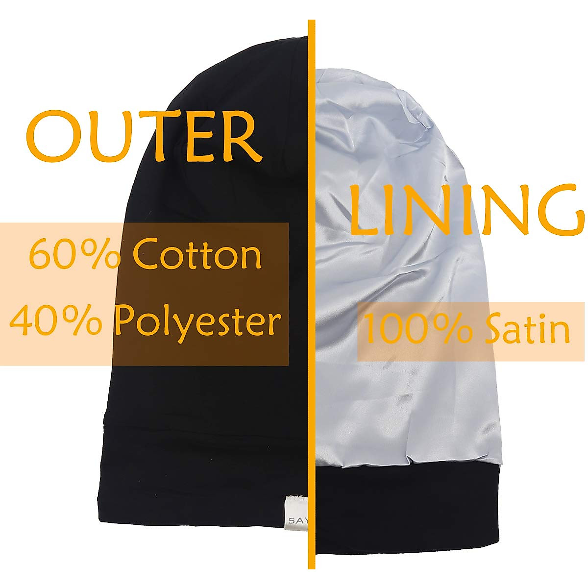 SAYMRE Satin Lined Bonnet Silky Hair Wrap Large Sleep Cap - Adjustable Beanie Slouchy Hats Bonnets for Women Curly Long Hair (X-Large, Pure Black)