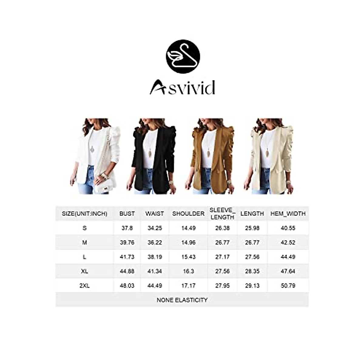 Asvivid Womens Tweed Blazers Casual Open Front Office Blazers Puff Sleeve Jackets Work Suit with Pockets Apricot,M