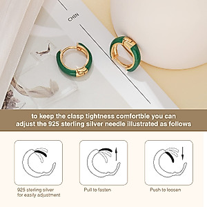 Lourny Small Hoop Earrings for Women, 18K Gold Plated Hypoallergenic Cute Enamel Huggie Earring Gifts for Women (Dark Green)