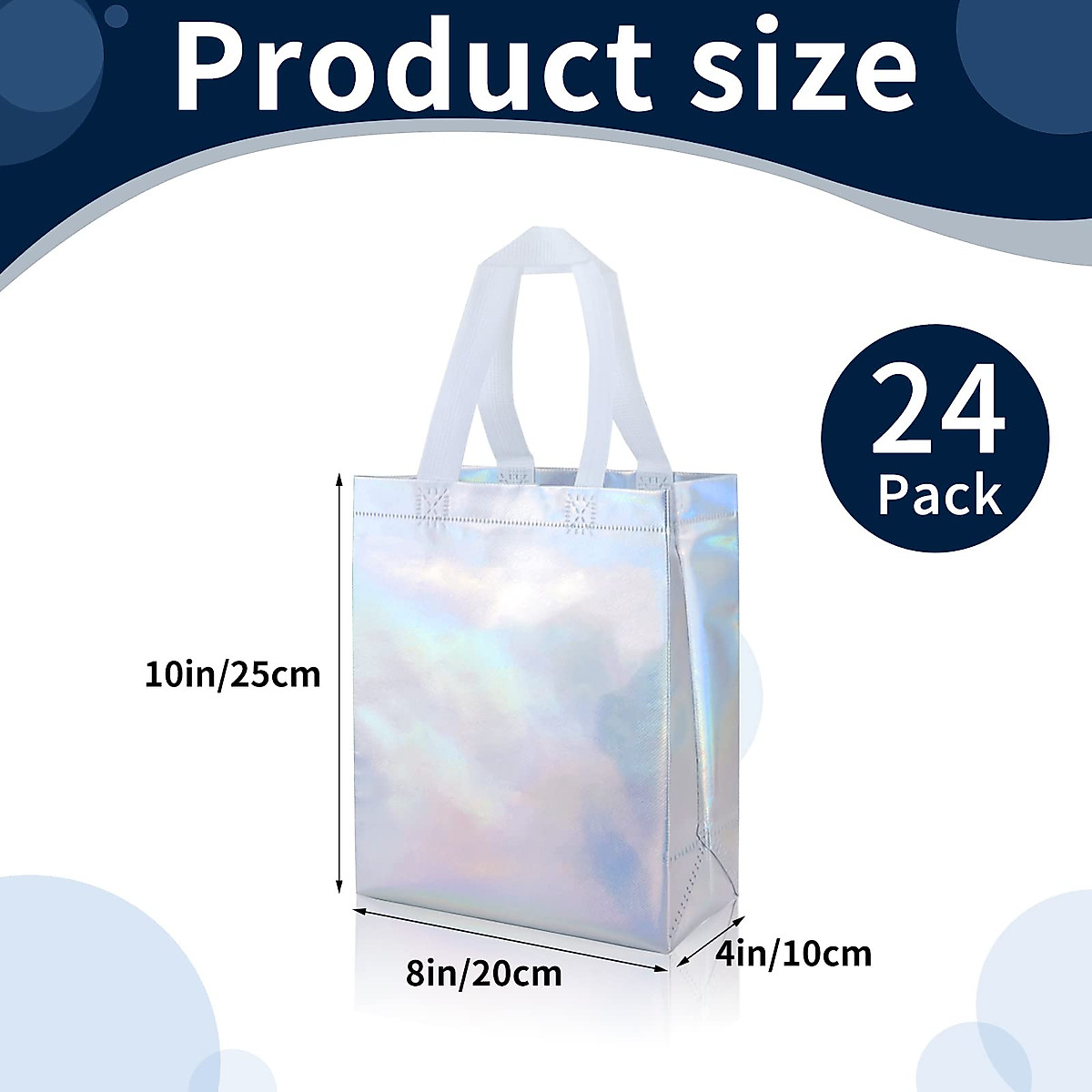ISUSSER 24 Pack Holographic Gift Bags With White Handles Non Woven Reusable Handled Gift Bags Iridescent Tote Bags Glossy Welcome Bags for Shopping Birthday Party Wedding, 8 x 4 x 10 Inch