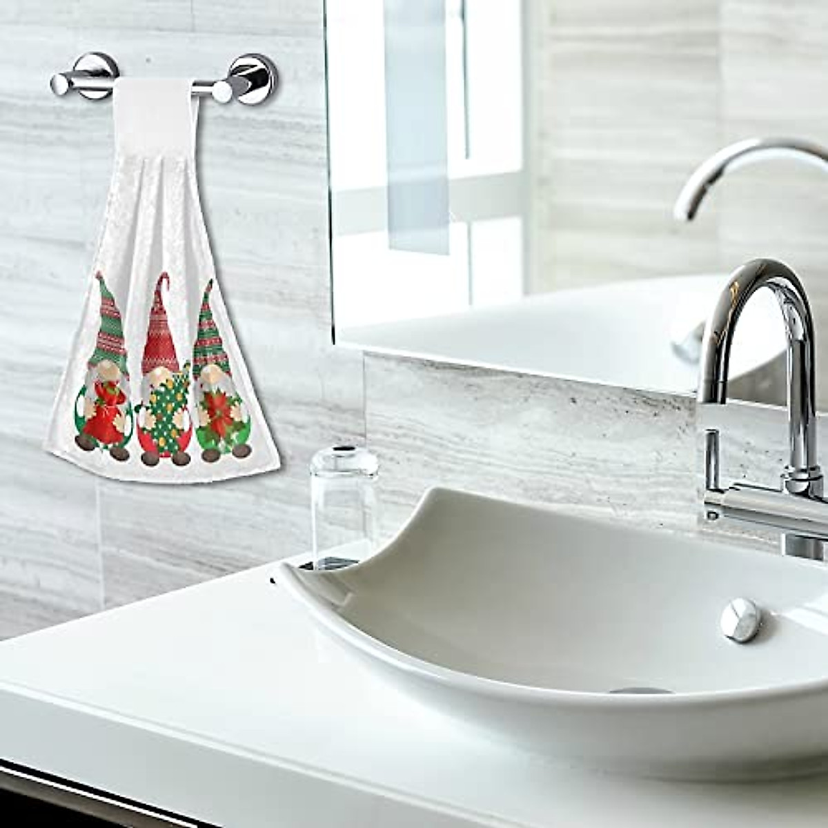 KOCOART Cute Scandinavian Gnomes Kitchen Oven Towels Merry Christmas Hanging Hand Towel with Loop 2 Pieces Super Absorbent Dishcloth Fingertip Tea Bar Dish Towel for Bathroom Tabletop