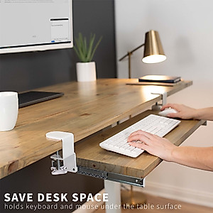 VIVO Clamp and 12 inch Rail Set for DIY Custom Wooden Keyboard Trays (Tray Not Included), Under Desk Pull Out Slider Track with Extra Sturdy C-clamp Mount System, White, MOUNT-RAIL02W