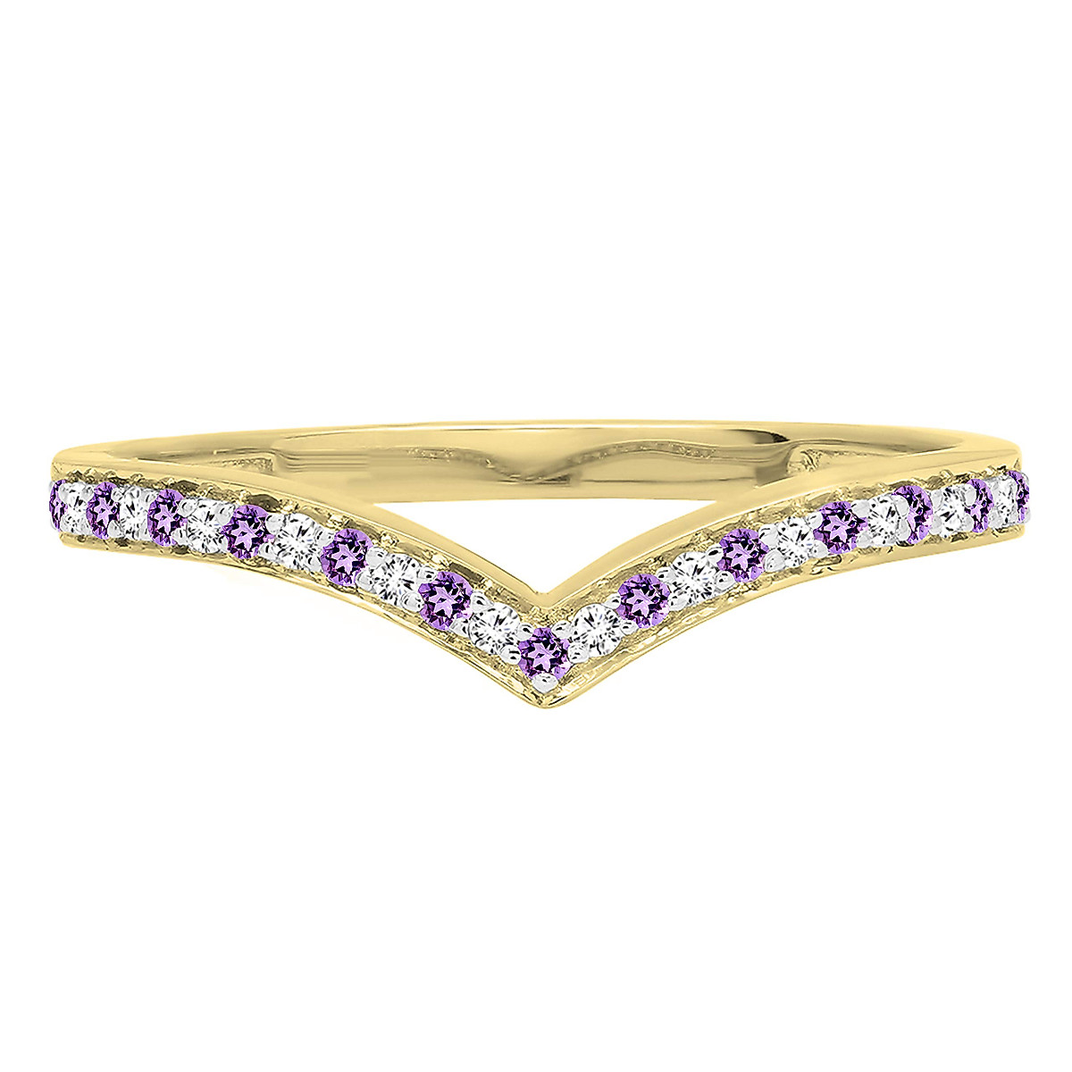 Dazzlingrock Collection Round Amethyst & White Diamond Wedding Chevron Band for Women in 14K Yellow Gold Size 7.5