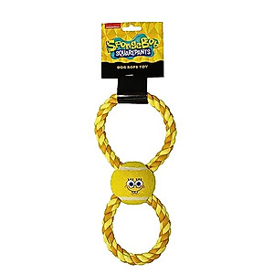 Buckle-Down Pet Rope Toy - Spongebob Squarepants Face Smiling + Yellow/Gold Yellow Rope