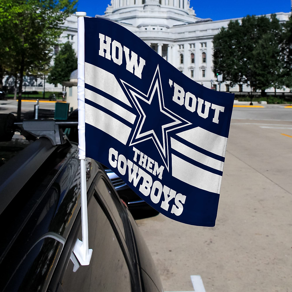 Rico Industries NFL Dallas Cowboys Exclusive Double Sided Car Flag - 16' x 19' - Strong Pole That Hooks onto Car/Truck/Automobile