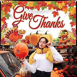 KatchOn, Give Thanks Banner - XtraLarge, 72x44 Inch | Thanksgiving Backdrop for Thanksgiving Decorations | Thanksgiving Wall Banner | Happy Thanksgiving Banner for Thanksgiving Party Decorations