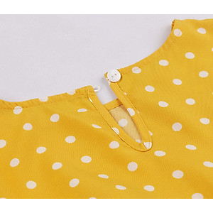 Wellwits Women's Cap Sleeves Pleated 40s 50s Vintage Dress Yellow Polka Dots L