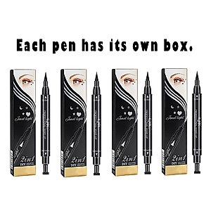 Winged Black Liquid Eyeliner Set - 4 PCs Dual Ended Matte Eye Liner Pen & Wing Stamp, Long Lasting and Smudge Proof Eye Makeup for Women