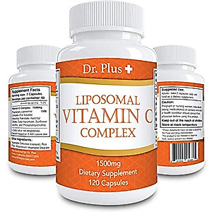 Dr.Plus + Liposomal Vitamin C Complex 1500mg - 120 Capsules - High Absorption Vitamin Powerful Antioxidant High Dose Fat Soluble Supplement Set of 2