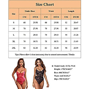 Aranmei Women Sexy Lingerie Bodysuit Lace Teddy Snap Crotch V Neck One Piece Babydoll Underwire(Black Small)