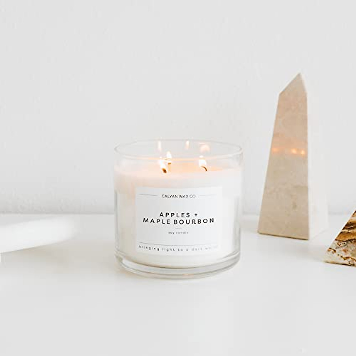 Calyan Wax Soy Wax Candle, Apples & Maple Bourbon, 3 Wick Scented Candle for The Home | Premium Candle with Essential Oils | 14.9 oz Soy Wax, 43 Hour Burn Time, Large Candle in Glass Jar