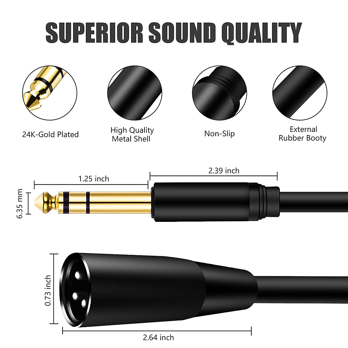 belipro 1/4 Inch TRS to XLR Cable 10Ft 2pack, 6.35mm Male to XLR 3 pin Male Balanced Cable,for Microphone, Audio Mixer, Speaker, Studio and More