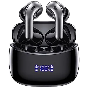 Wireless Earbuds Bluetooth Headphones 60H Playtime Ear Buds with LED Power Display Charging Case Earphones in-Ear Earbud with Microphone for Android Cell Phone Gaming Computer Laptop Sport Black