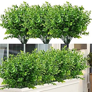 SIAMO Artificial Plants 20 Bundles,Fake Plants Decor Outdoor Hanging Plants Eucalyptus Stems Leaves Boxwood Greenery for Garden Porch Window Box Home Wedding Farmhouse Décor(Green)