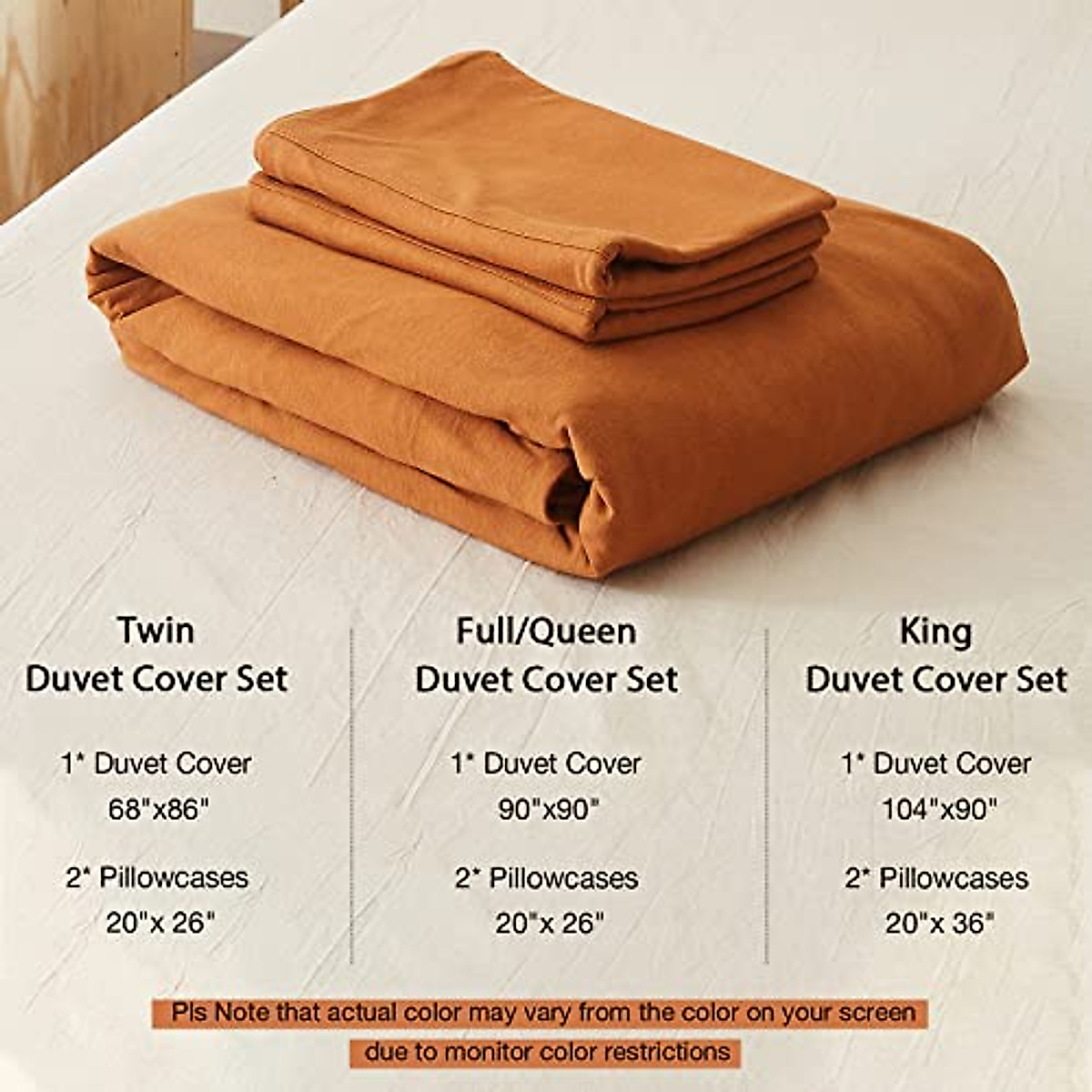 EAVD Modern Style Pumpkin Color Duvet Cover Twin Soft 100% Jersey Knit Cotton Caramel Pumpkin Boho Bedding Set 1 Twin Duvet Cover with 2 Pilllowcases Solid Duvet Cover with Zipper Closure