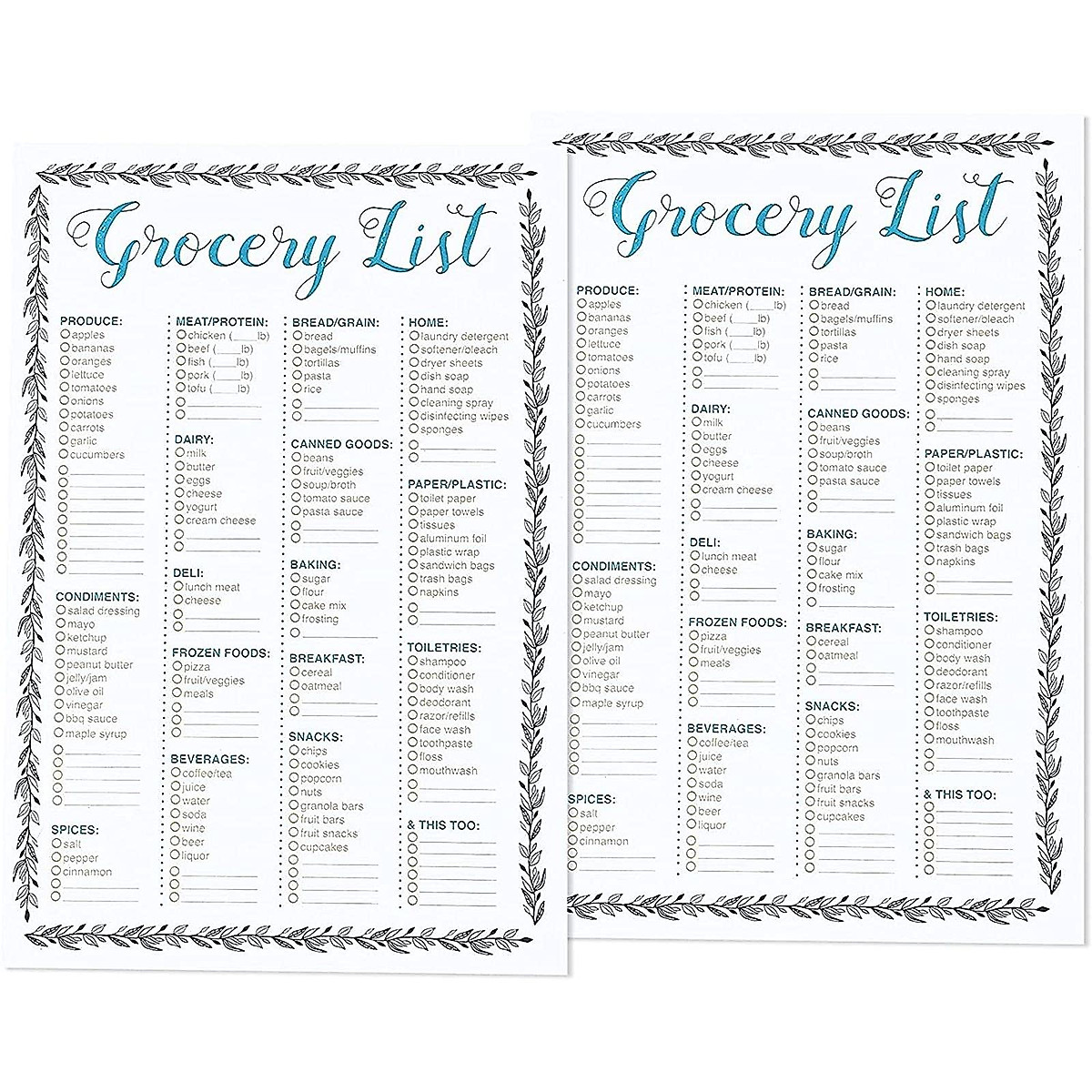 Magnetic Grocery List Pad for Fridge (100 Sheets, 9.25 x 6.25 In, 2 Pack)