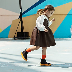 Hawkwell Boys Girls Low Heels Ankle Boots Unisex Kids Side Zipper Chelsea Booties (Toddlers/Little Kids/Big Kids),Black Orange PU 6 M US