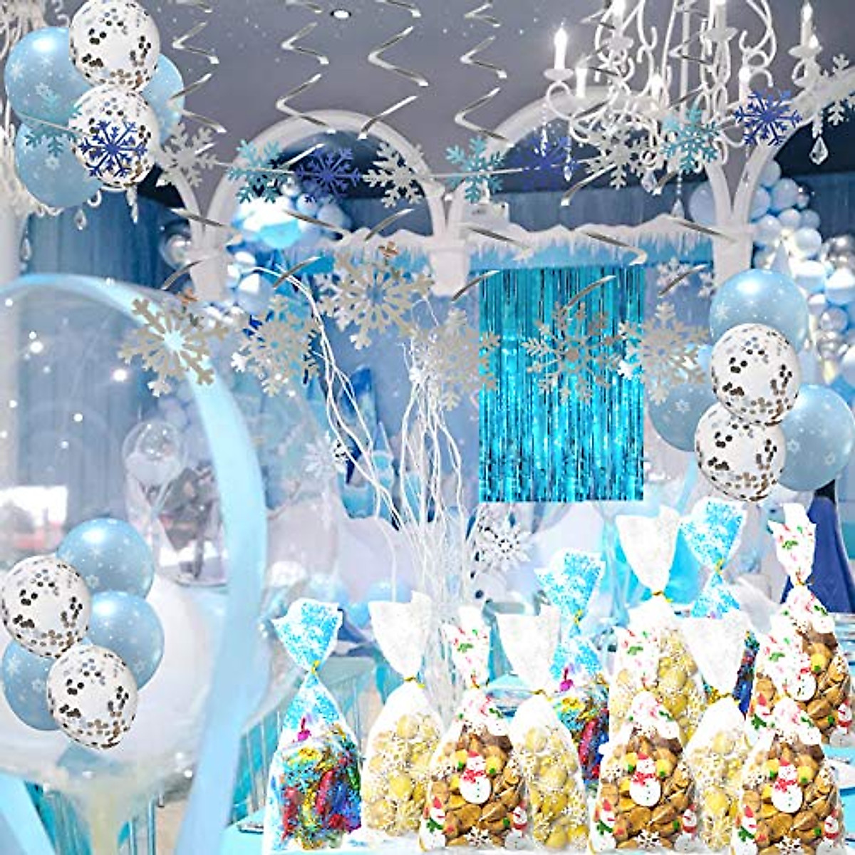 150 Pieces Christmas Snowflake Cellophane Treat Bags Winter Wonderland Party Candy Wrappers Bags Snowflake Frozen Candy Cookie Goodies Gift Bag with 150 Pieces Ties for Girls Boys Birthday Party Baby Shower Hanukkah Wedding Bridal Shower Party Favor Bags