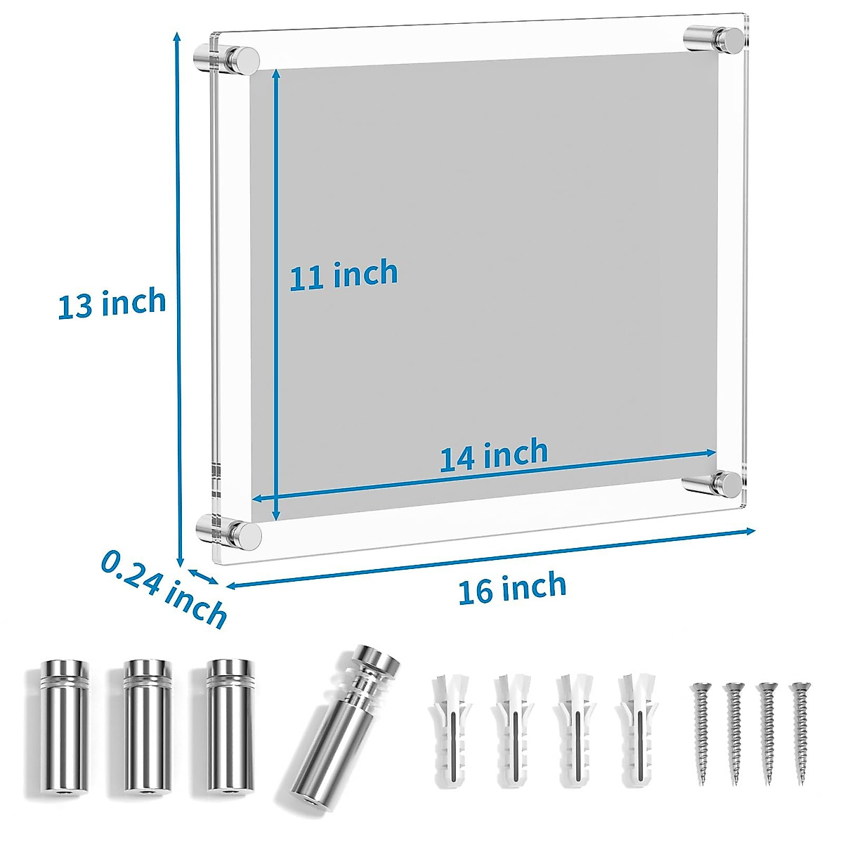 AITEE 11x14 Acrylic Picture Frames 4 Pack, Clear Picture Frames for Wall, Modern Frameless picture Frames Lucite Transparent Square Cubes Floating Hanging Photo Frame Gift for Home Office Display