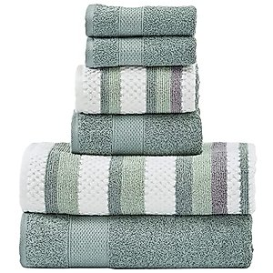 Modern Threads Pax 6-Piece Reversible Yarn Dyed Jacquard Towel Set - Bath Towels, Hand Towels, & Washcloths - Super Absorbent & Quick Dry - 100% Combed Cotton, Ivy