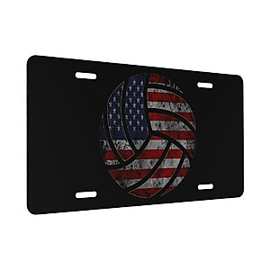 USA Flag Volleyball Aluminum Stainless Decorative Car Front Personalized License Plate 6 X 12 in