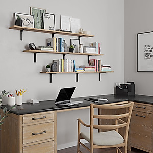 Wallniture Nola 48"x6" Floating Shelves Wall Mounted, Wall Bookshelf Living Room, Rustic Wall Shelves for Bedroom, Floating Shelf for Kitchen & Pantry, Set of 3, Burnt