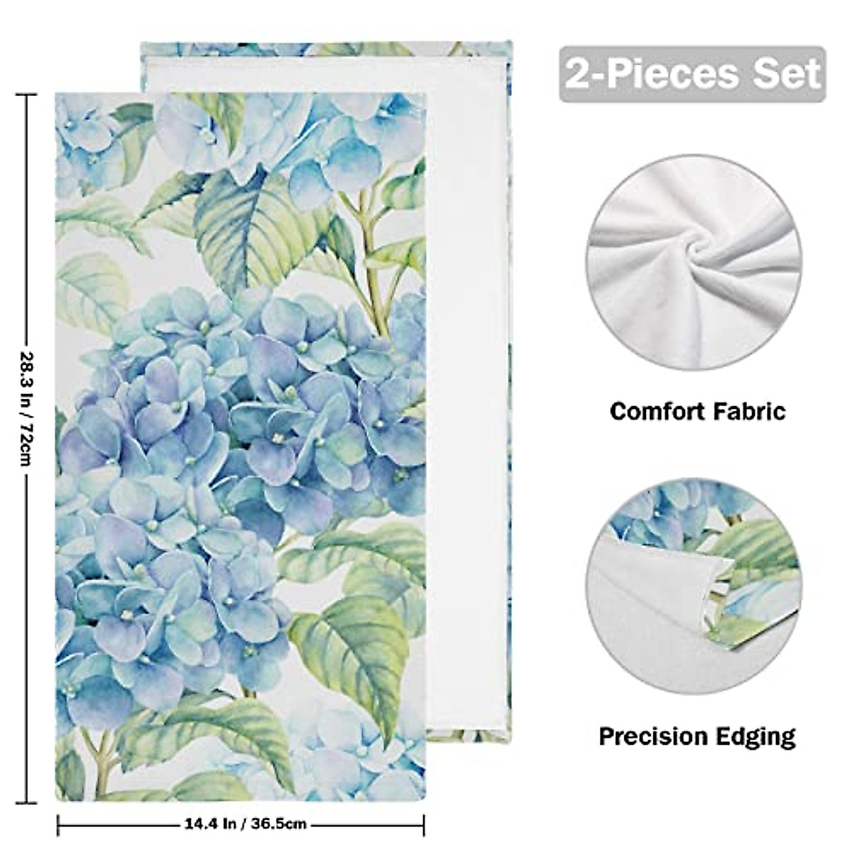JUAMA Blue Hydrangea Flower Hand Towels 2-Pack Fingertip Towels Absorbent Hand Towels for Bathroom Decorative Set Lightweight Bath Towels 28x14 Inches