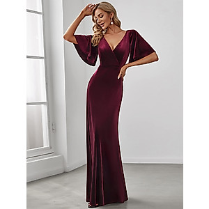 Ever-Pretty Women's Retro Evening Gown A Line V-Neck Wrap Velvet Long Formal Dresses Burgundy US6