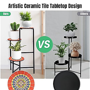 THE NEXT GARDENER.COM 3 Tier Indoor Plant Stand, Corner Outdoor Flower Shelf with 10" Ceramic Tile Tabletop, Tall Metal Planter Holder Rack, Plants Display Organizer for Living Room, Patio Garden