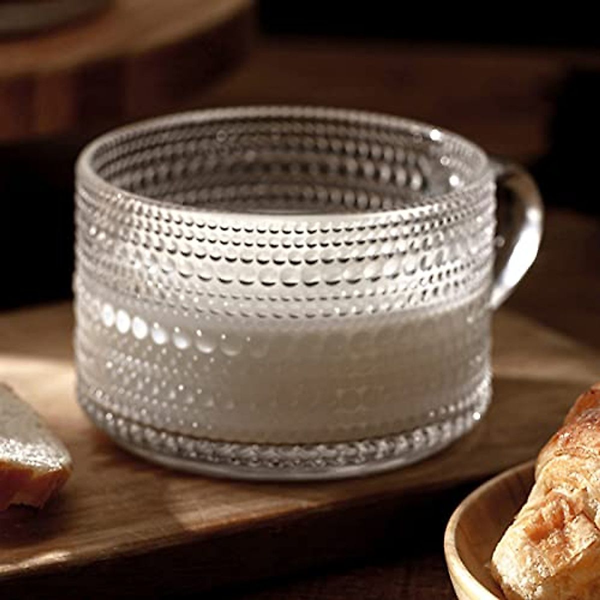 ZOOFOX Set of 4 Glass Coffee Mugs, 14 Oz Clear Glass Cups with Golden Spoons, Vintage Embossed Coffee Cups Set for Latte, Espresso, Cappuccino, Cereal, Yogurt, Tea and Hot Beverage