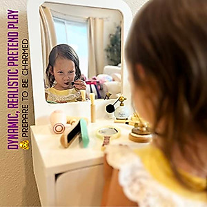 Montessori Mama Makeup and Salon Set - Wooden Pretend Play Beauty Play Makeup Kit with Styling Tools and Cosmetics - Pretend Makeup for Toddlers for 4 Year Old Girl