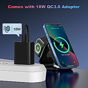 Travel 3 in 1 Magsafe Wireless Charger, Foldable Wireless Charging Station for Apple, Wireless Charging Pad Compatible with iPhone 14 13 12 11/Pro/XS/XR,AirPods 3/2/Pro, iWatch 7/6/5/4/3/2