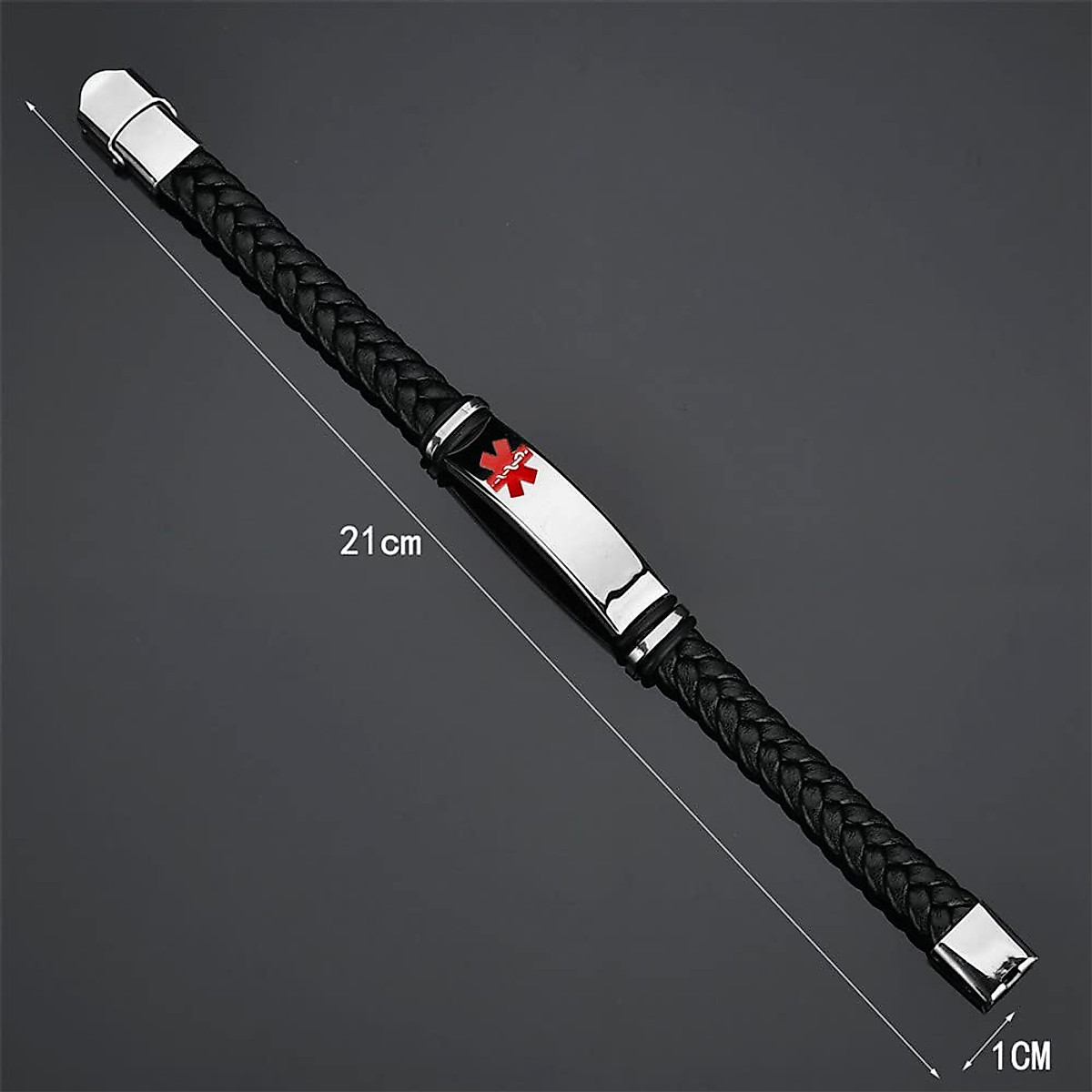 KBNSUIAN Personalized Medical NO MRI Bracelet for Women Men Braided Leather ID Bangle Disease Allergy Awareness Alert Wristband Customized Identification Jewelry for Emergency Life Saver with Aid Bag