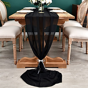DOLOPL 10ft Black Chiffon Table Runner Wedding Table Runner,29x120 inches Gauze Table Runner,Rustic Sheer Table Decor for Romantic Bridal Shower, Baby Shower, Birthday Party Cake Table