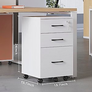 3 Drawer Wood Mobile File Cabinet with 1 Lock, Under Desk File Cabinet with 5 Wheels, Rolling Filing Cabinet for Home Office, Filing Cabinet Organizer, for Letter Sized Documents (Black)