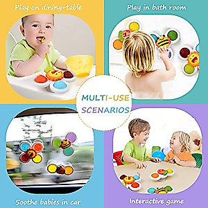 Outgeek Suction Cup Spinner Toys: 3PCS Kids Spinning Top Toys Baby Dimple Toy Sensory Toys Fidget Spinners Suction Cup Babies Bath Toys Gift Toys for Toddlers (Second Edition) (White)