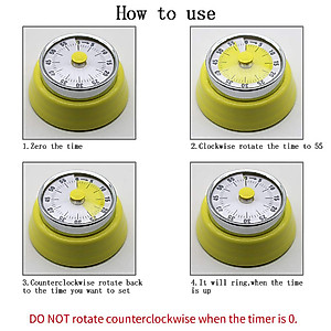 Kunovo Kitchen Visual Timer,Mechanical timers for Cooking,Magnetic Wind up Timer Reminder (Yellow)