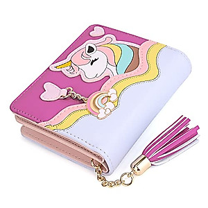 UTO Wallet for Girls Cute Unicorn Leather Vegan Small Women Tassel Rainbow Pendant Card Holder Kawaii Coin Purse