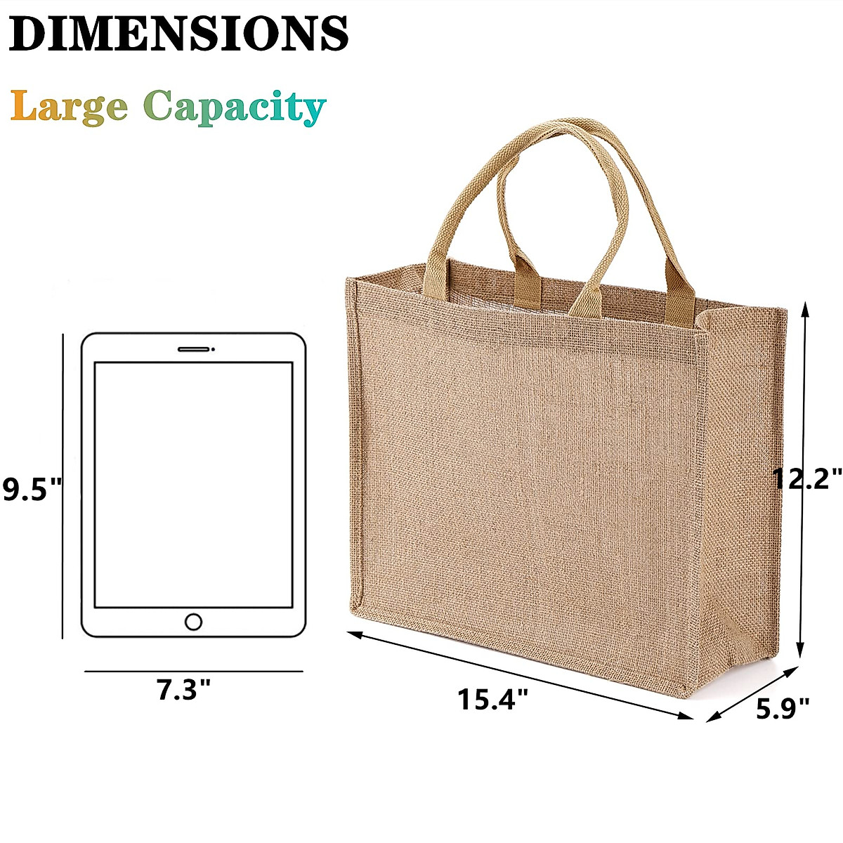 DEAYOU 6 Pack Jute Tote Bag, Burlap Gift Tote with Handle, Grocery Shopping Bag for DIY, Wedding,15.4''x12.2''x5.9''