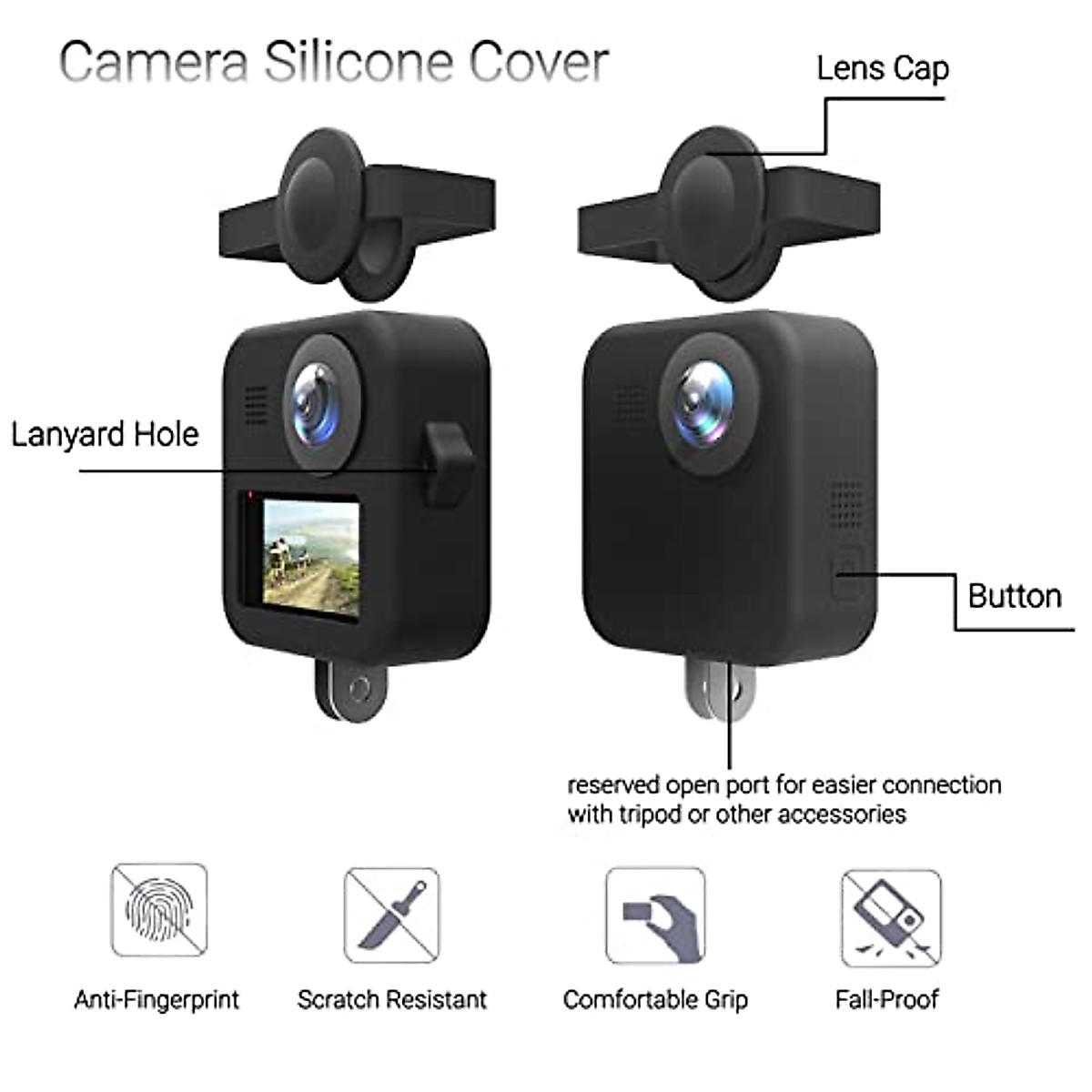 Camera Silicone Cover, Soft Silicone Lens Cover Housing, Silicon Lens Cap Protective Cover Case Replacement Accessories with Adjustable Lanyard, for Max Camera Body