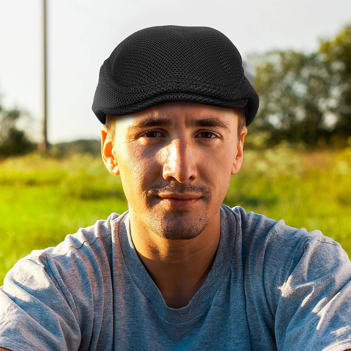 Newsboy Beret Hat Mens Mesh Flat Cap Mens Flat Hat Breathable Summer Newsboy Hat Cabbie Flat Cap Flat Caps for Men (Classic Colors,3 Pieces)